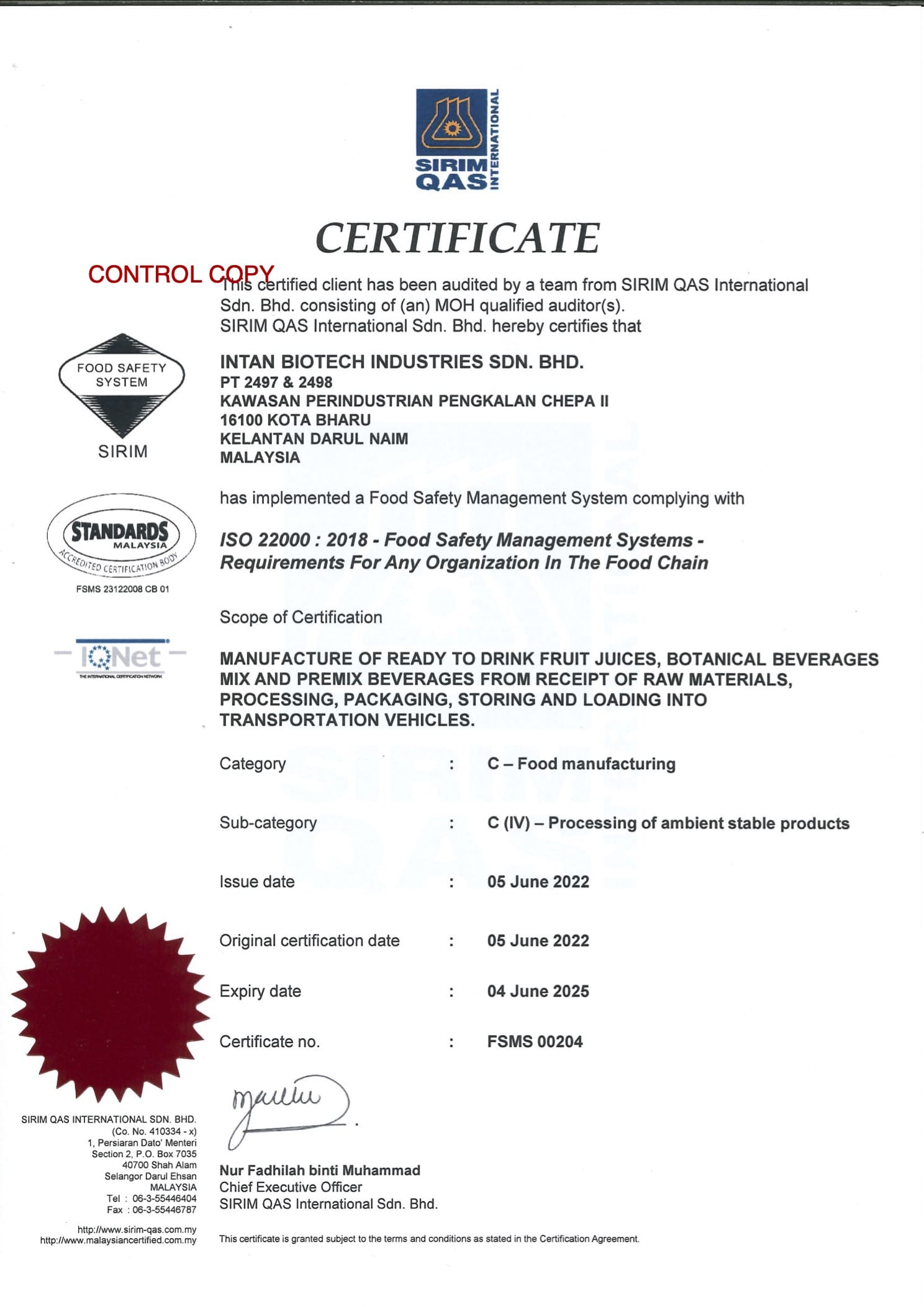 Certification | Intan Biotech